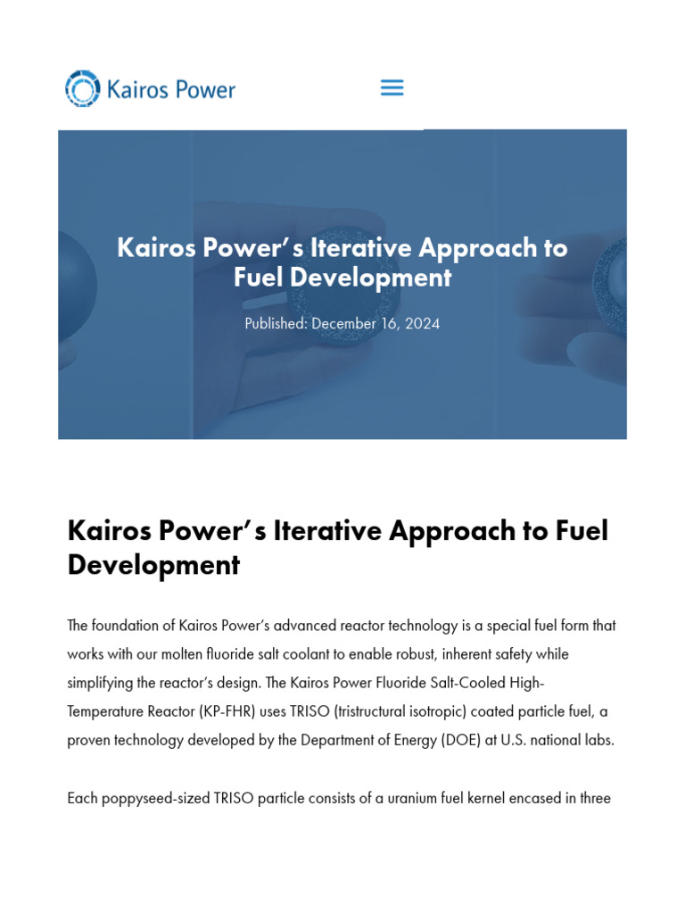 Kairos Power's Iterative Approach to Fuel Development - Kairos Power ...