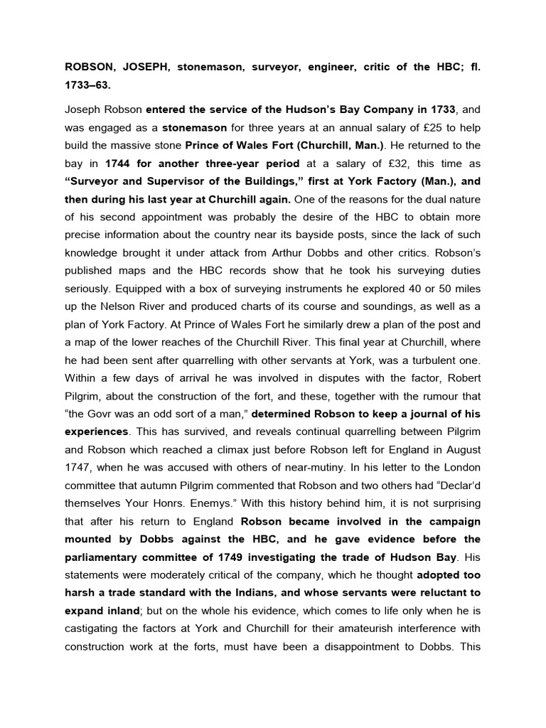 Biographical Information About Joseph Robson, CDNB | PDF