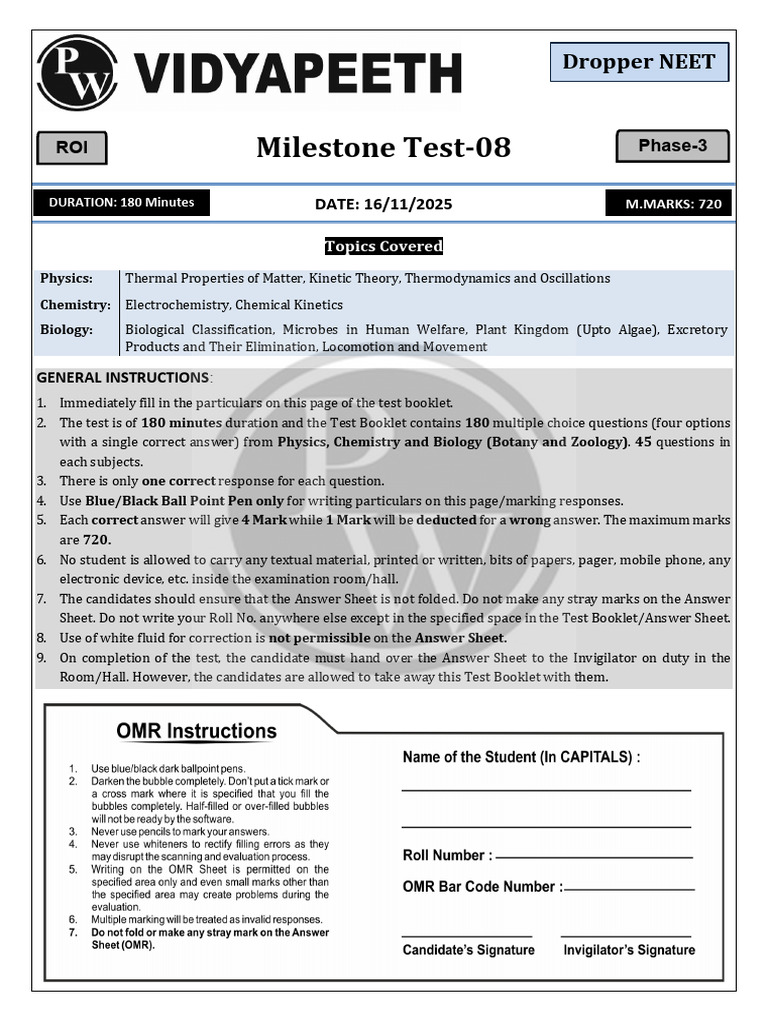 691abf42e5bf5d6b216145db_##_Milestone Test - 08 _ Test Paper | PDF ...