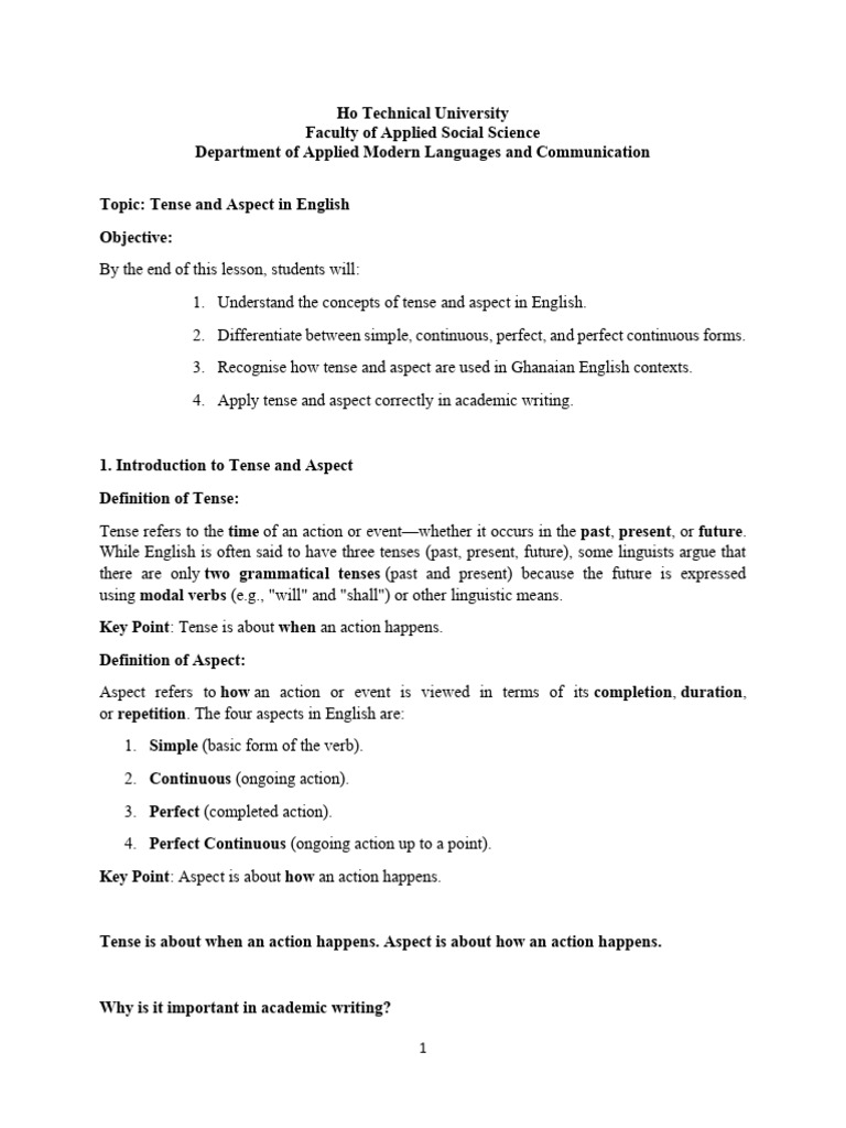 Tense and Aspect in English | PDF | Grammatical Tense | English Language