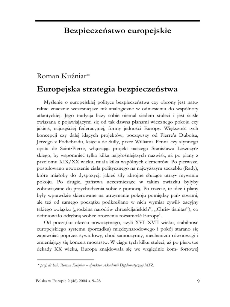 [Roman Kuźniar] Europejska Strategia Bezpieczeństwa | PDF