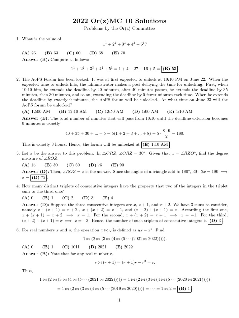 22-Or(z)MC-10-Sol | PDF | Mathematical Objects | Arithmetic