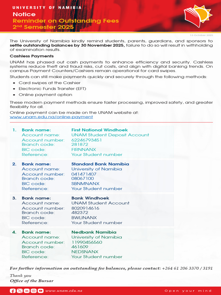 UNAM Payment Methods and Fee Reminder | PDF