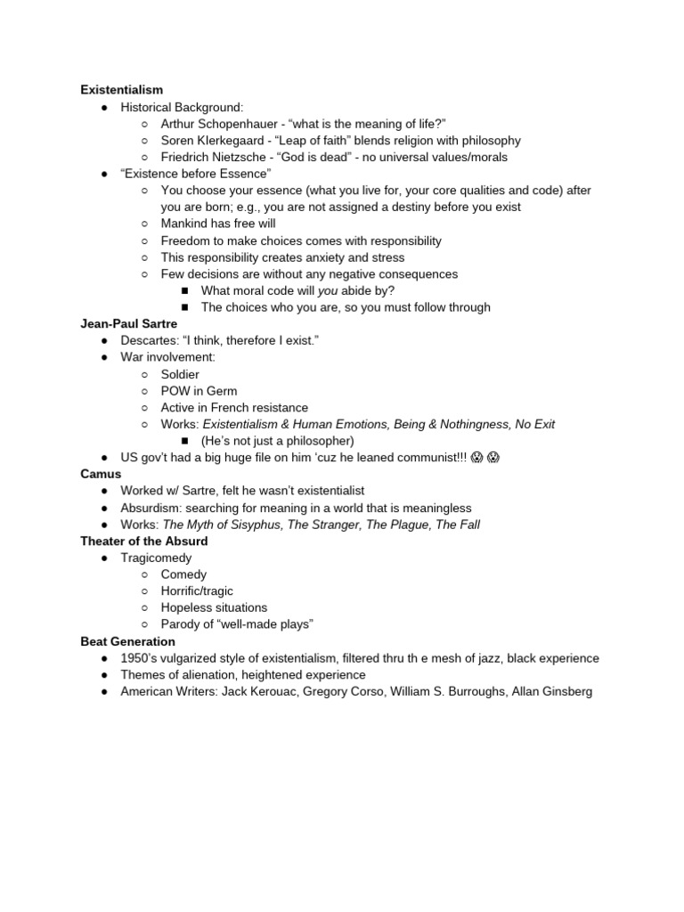 Humanities Notes 2-27 - The Second Coming and Existentialism | PDF