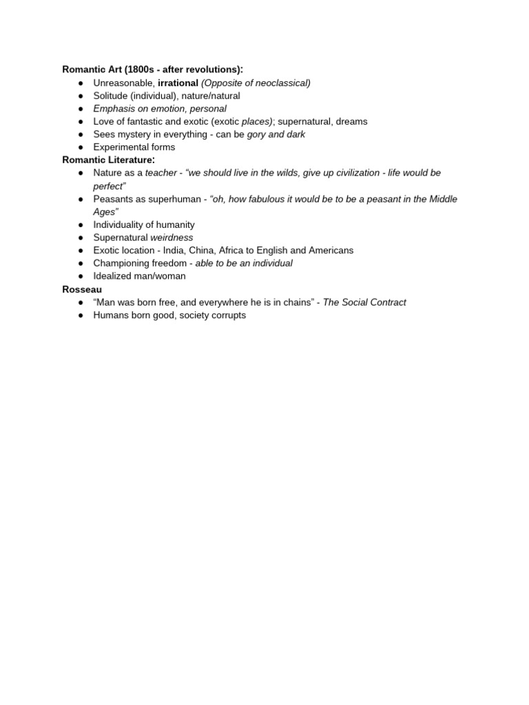 Humanities Notes 10-31_ Romantic Art and Literature | PDF