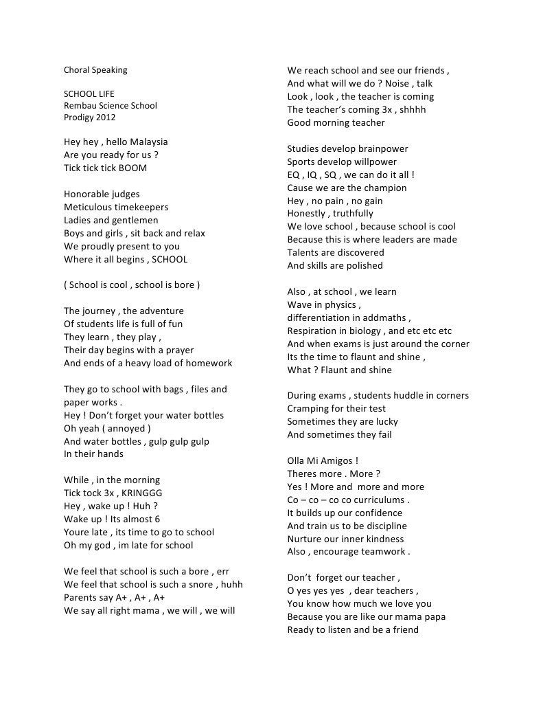 Choral Speaking | PDF | Further Education