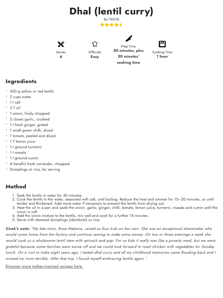 The Dhal (Lentil Curry) Recipe You Want To Make This Week | PDF