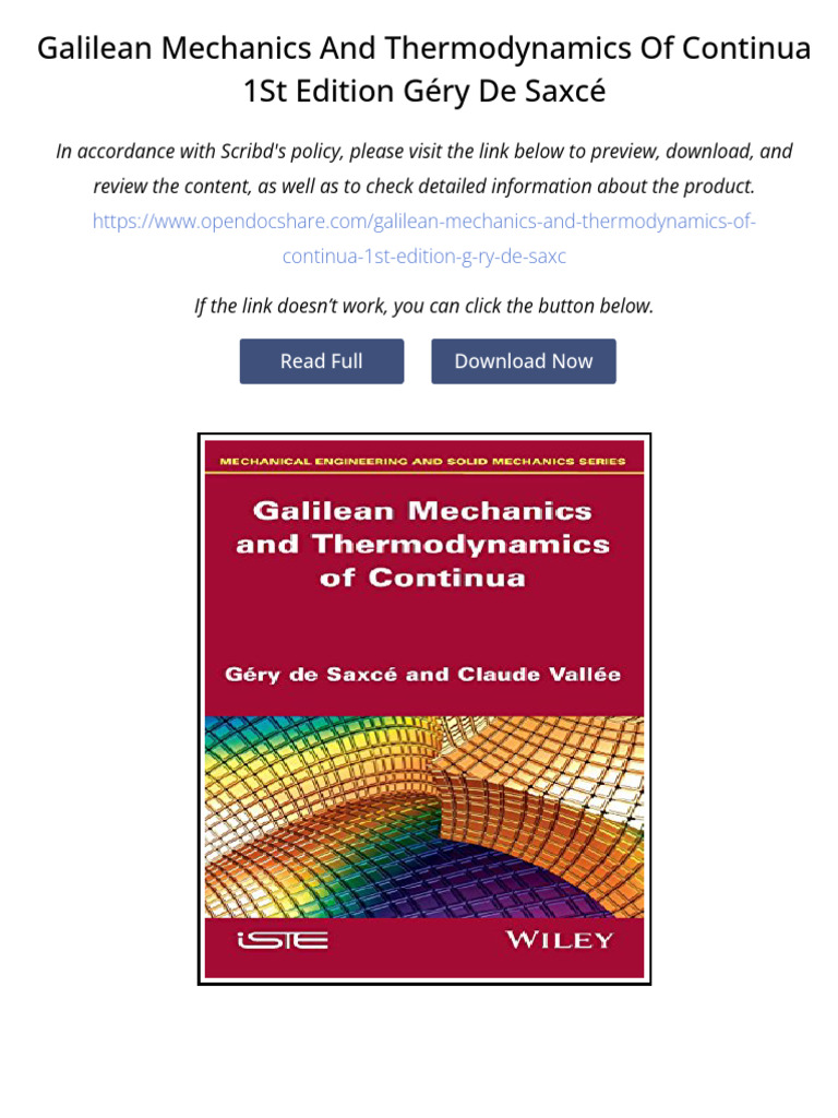 Galilean mechanics and thermodynamics of continua 1st Edition Géry De ...