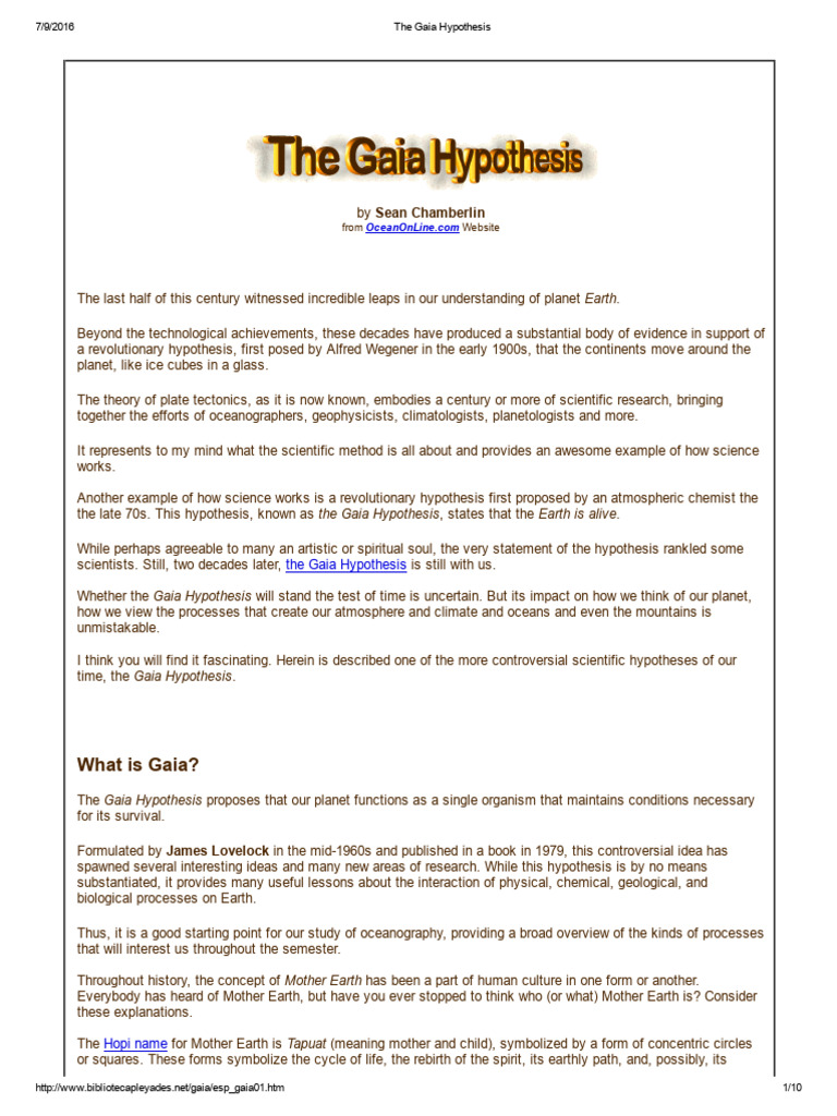 Understanding the Gaia Hypothesis | PDF | Gaia Hypothesis | Natural ...