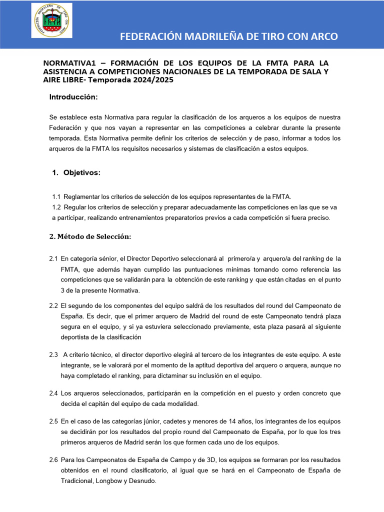 NORMATIVA 1. Formación Equipos de La FMTA en Los Campeonatos de España ...