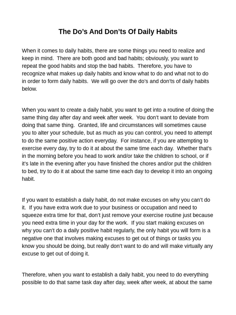 Daily Habit Do's and Don'ts Guide | PDF