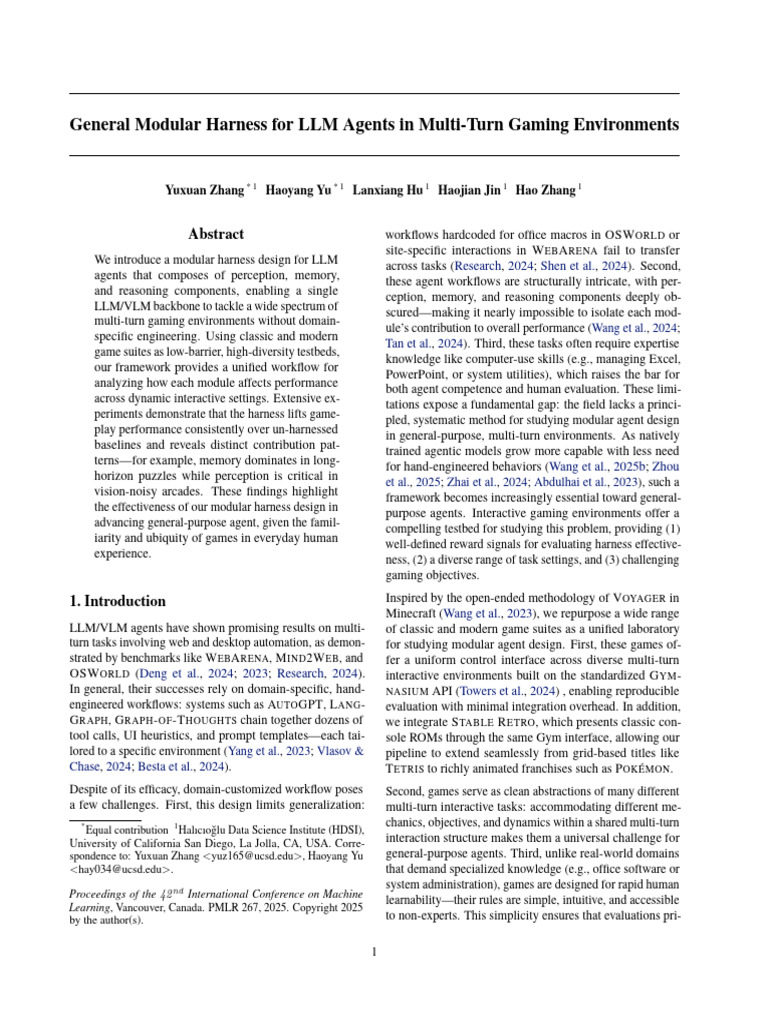 General Modular Harness For LLM Agents in Multi-Turn Gaming ...