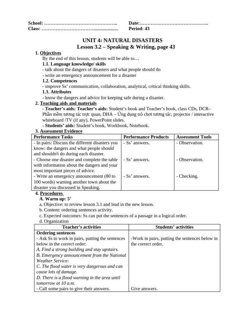 Natural Disasters Lesson Plan | PDF | Human Communication | Linguistics