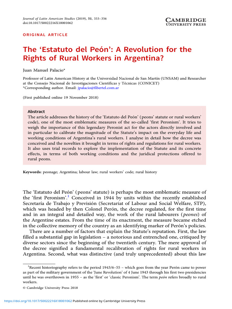 Estatuto Del Peon a Revolution for the Rights of Rural Workers in ...