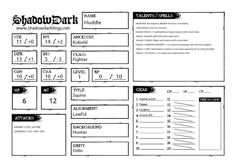 Kobold Fighter Character Sheet Guide | PDF