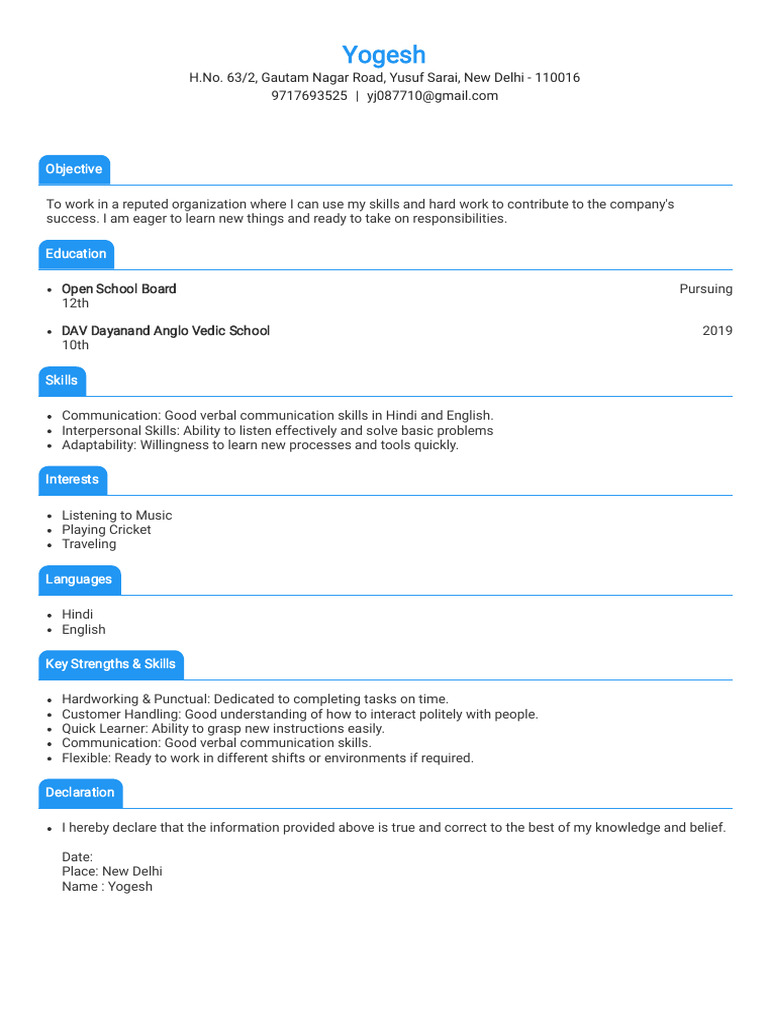 Yogesh's Resume: Skills & Education Summary | PDF