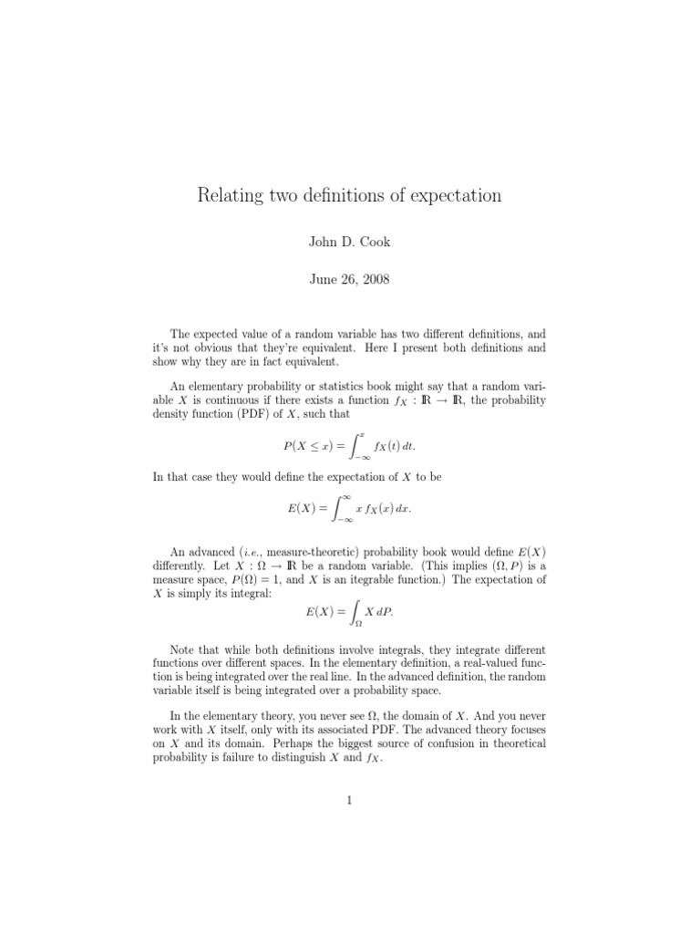 Equivalence of Expectation Definitions | PDF | Random Variable ...