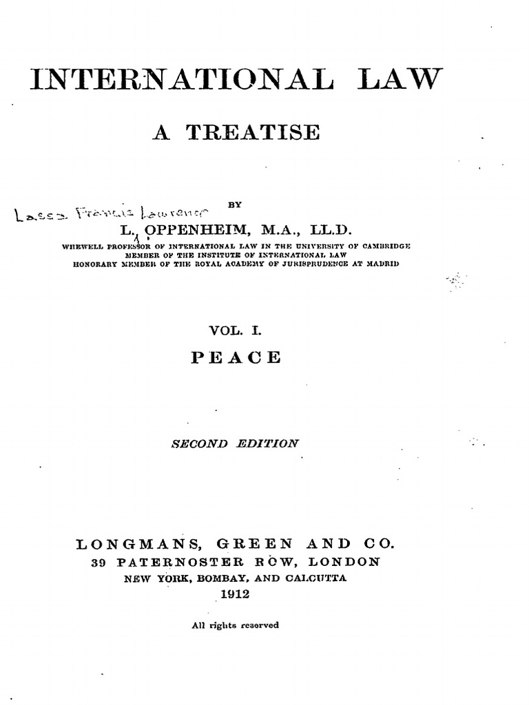 1912 Oppenheim International Law Vol.1 2nd Ed Chapter 1. | PDF