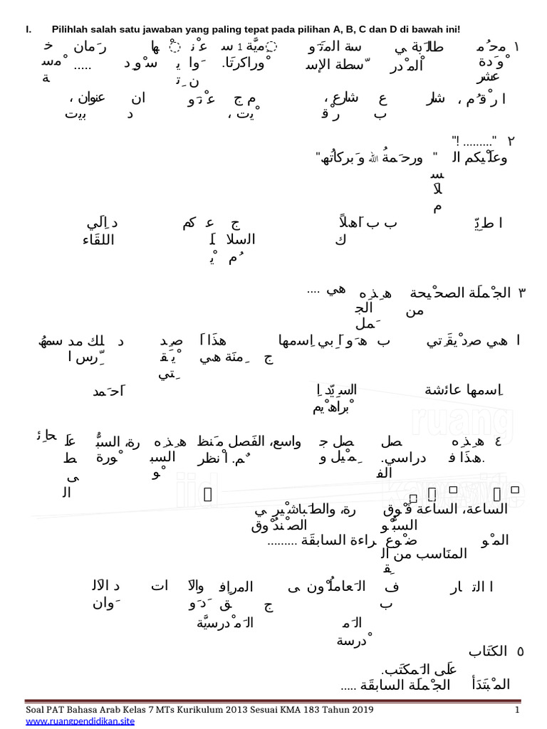 Soal PAT Bhs Arab Kelas 7 | PDF