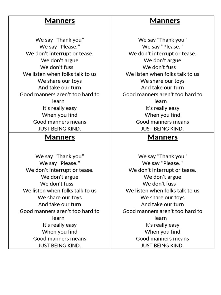 Importance of Good Manners for Kids | PDF