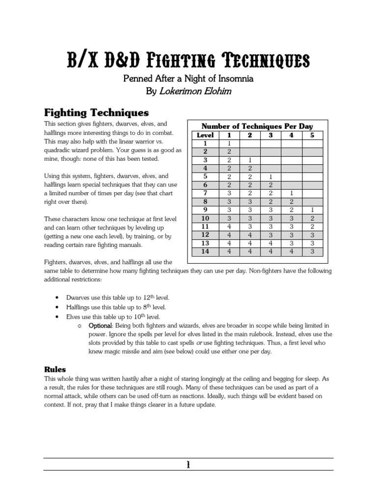 B-X D&D Fighting Techniques | PDF | Dwarf (Dungeons & Dragons)