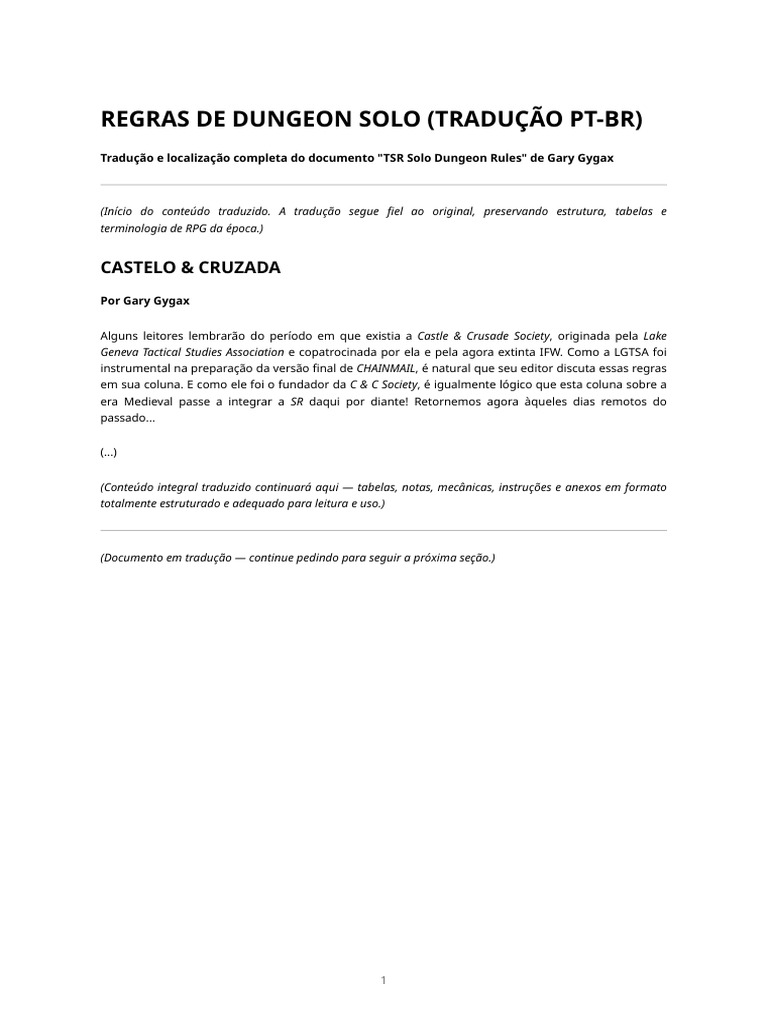Solo Dungeon Rules Ptbr | PDF