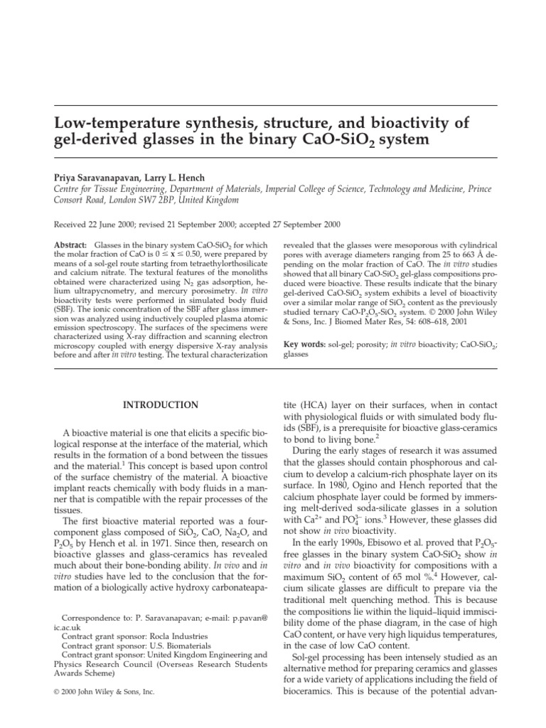 Journal of Biomedical Materials Research - 2000 - Saravanapavan - Low ...