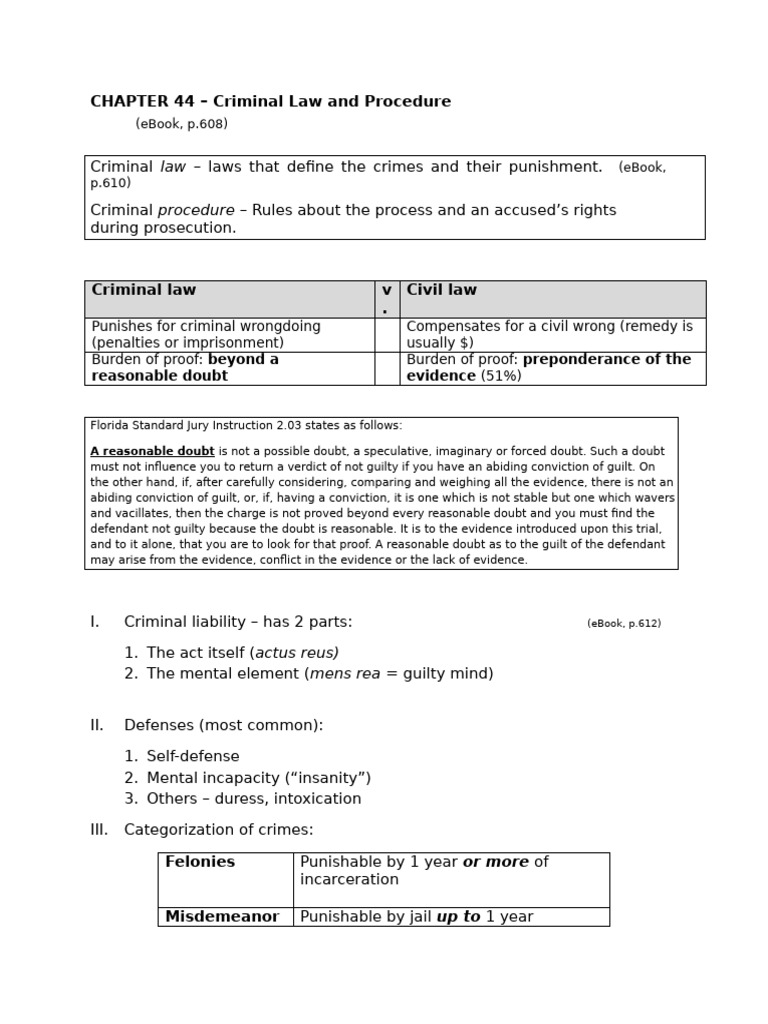 Chapter 44. Outline - Criminal Law & Procedure | PDF | Mens Rea ...