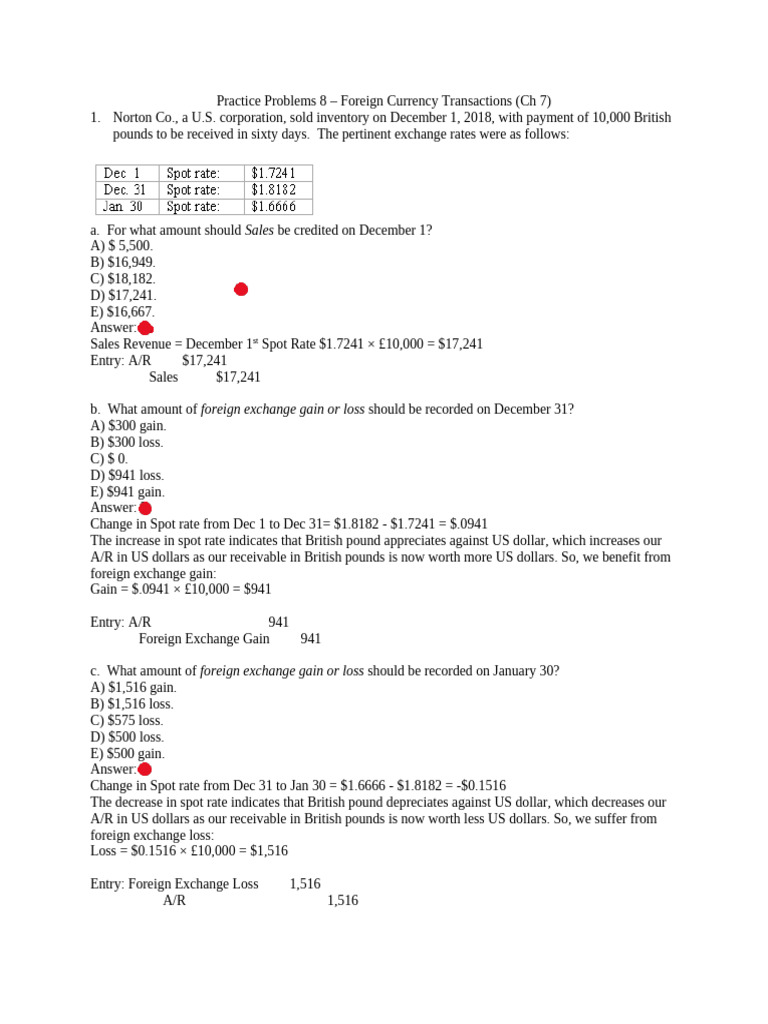 Practice Problems 08 Foreign Currency Transactions (Ch 7) | PDF ...