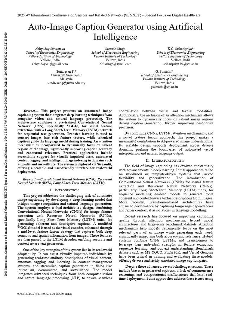 AI Image Captioning with CNN and LSTM | PDF | Deep Learning | Cognitive ...