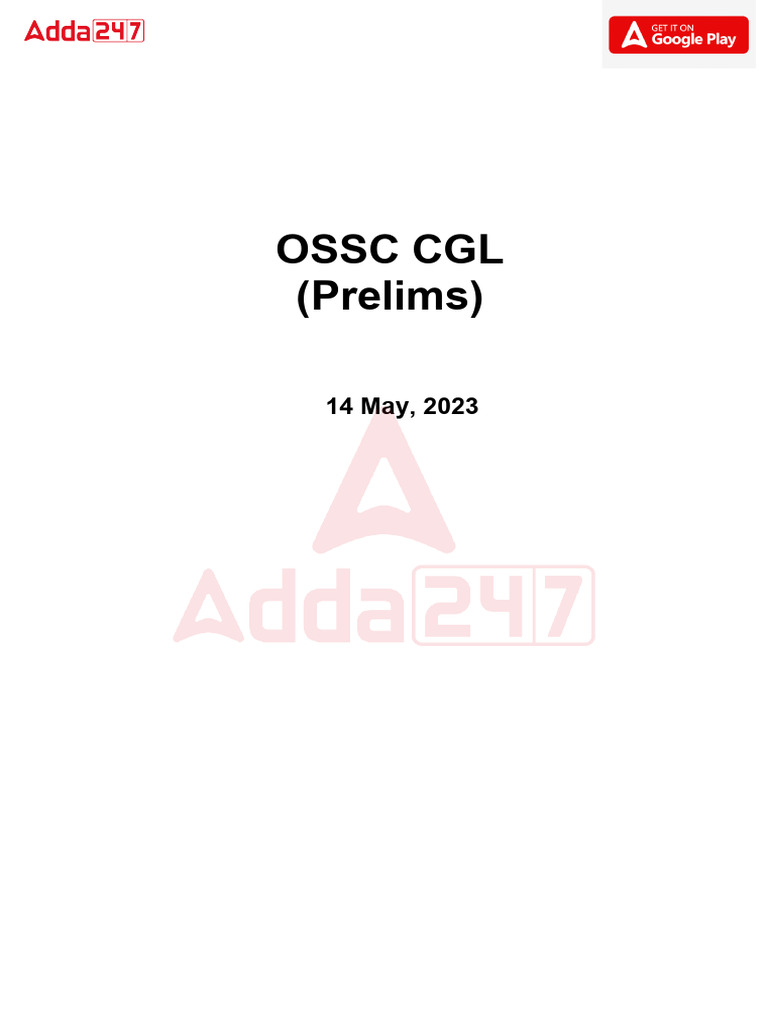 OSSC CGL Prelims Official Paper Held on 14 May 2023 | PDF