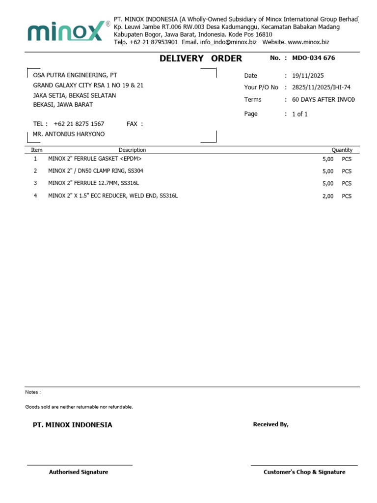 Mdo 034 676 Osa Putra Engineering, PT | PDF