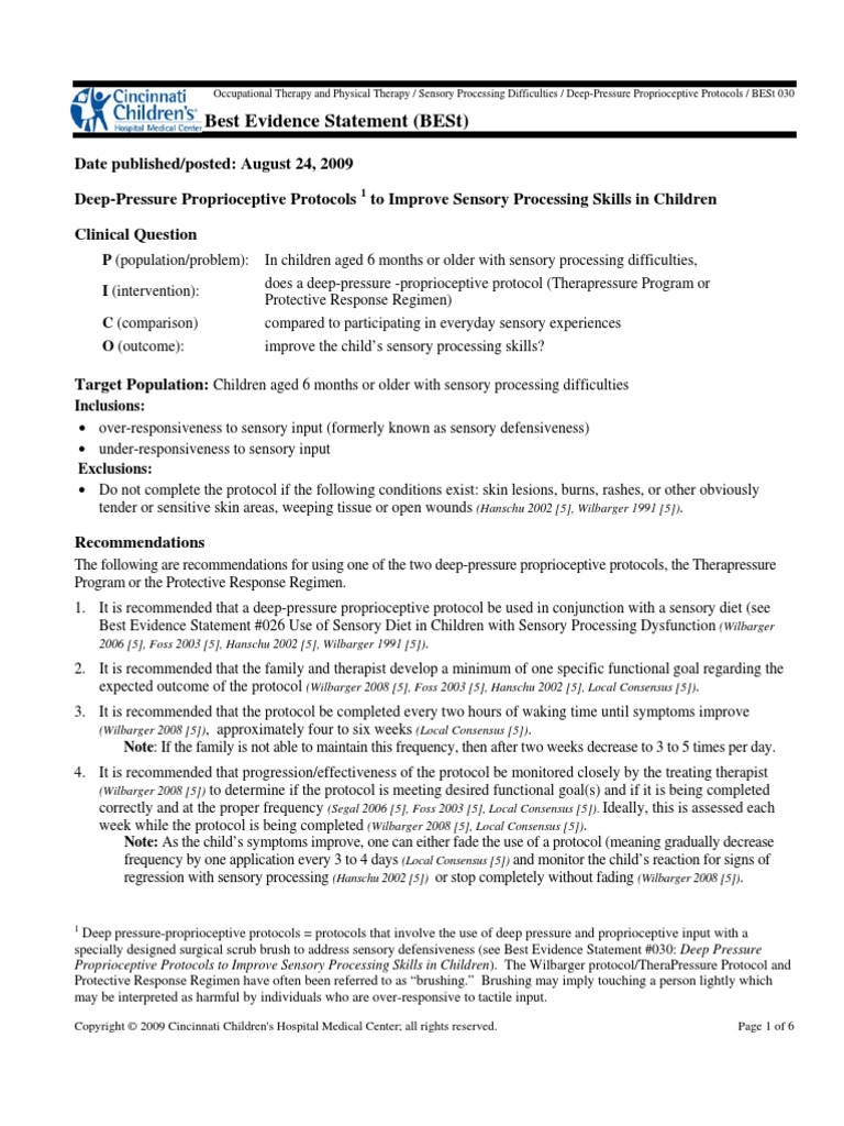 Deep Pressure Proprioceptive Protocols | PDF | Sensory Processing ...