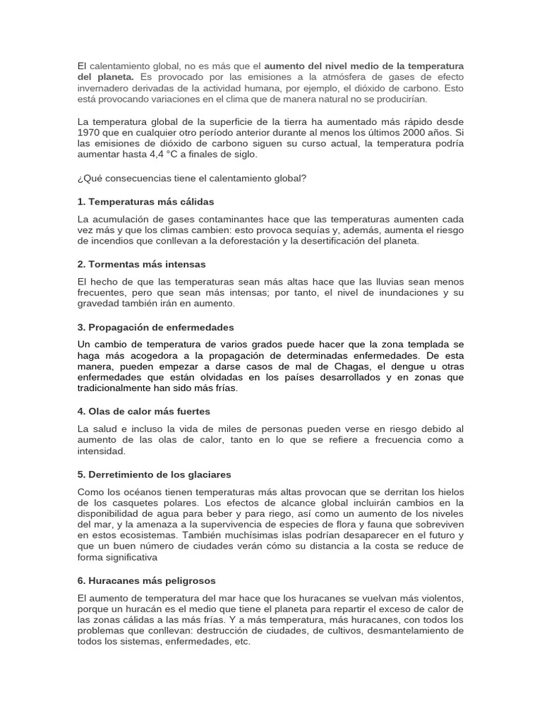 Consecuencias del Calentamiento Global | PDF | Cambio climático | Clima