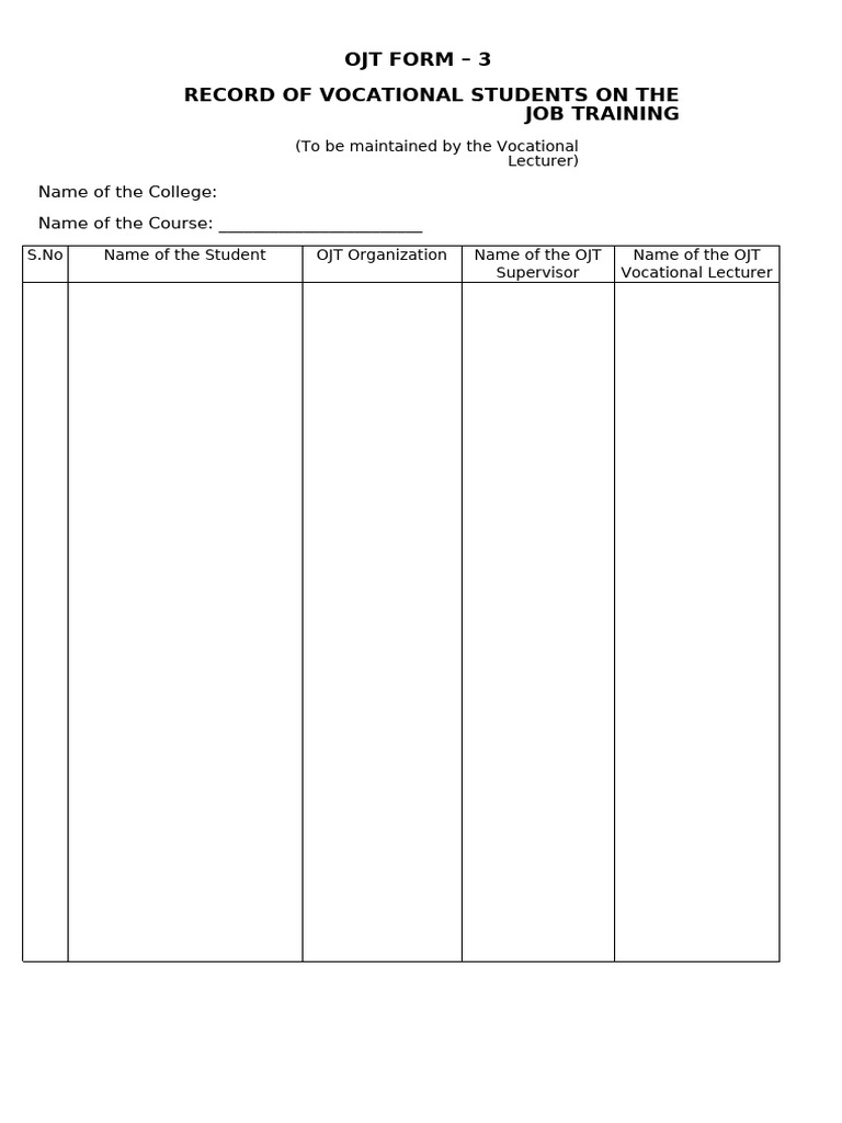 OJT FORM - 3 | PDF