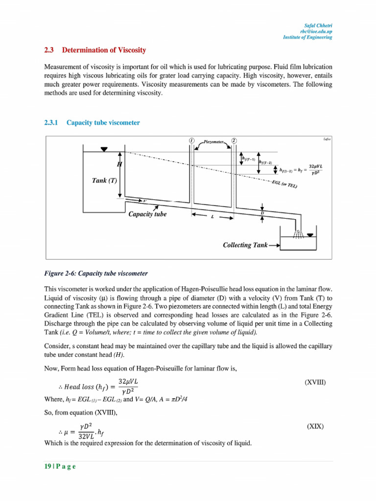 Determination of Viscosity - Fluid Mechanics | PDF