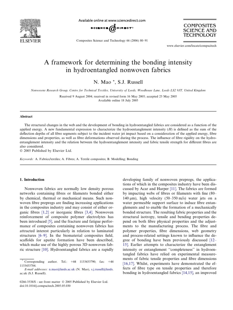 A Framework For Determining The Bonding Intensity in Hydroentangled ...