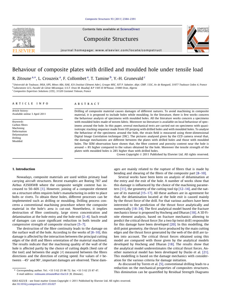 Behaviour of Composite Plates With Drilled and Moulded Hole Under ...