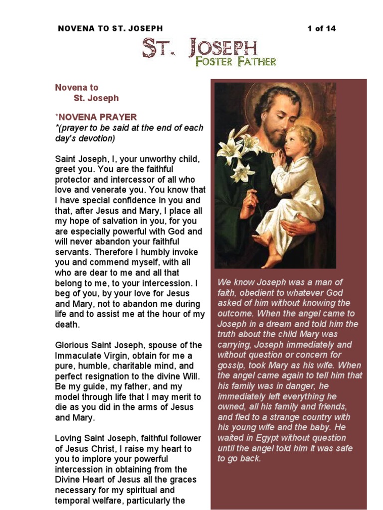 Novena To St. Joseph | PDF | Saint Joseph | Mary, Mother Of Jesus