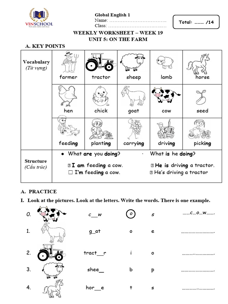 Weekly Farm Vocabulary Worksheet | PDF