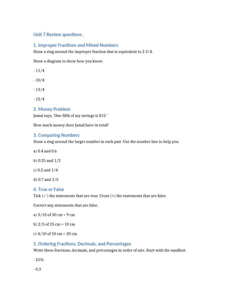 Unit 7 Math Review Questions | PDF