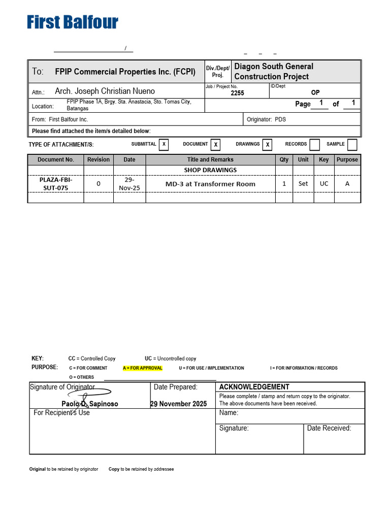 2255-T898-25 PLAZA-FBI-SUT-075 MD-3 at Transformer Room - With Response ...