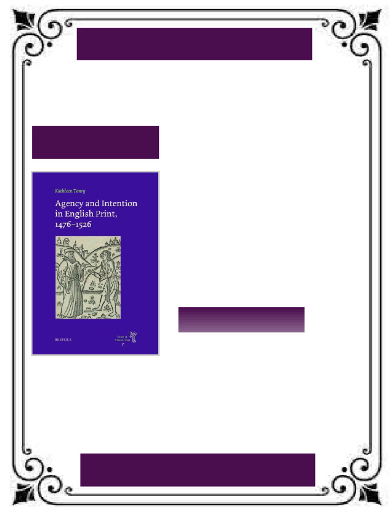 Agency and Intention in English Print 1476 1526 Texts and Transitions ...