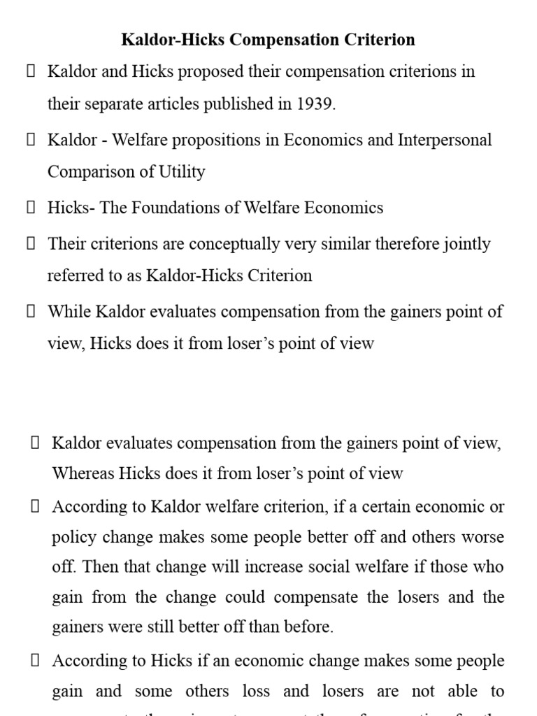 Kaldor-Hicks Compensation Criterion Explained | PDF | Economies ...