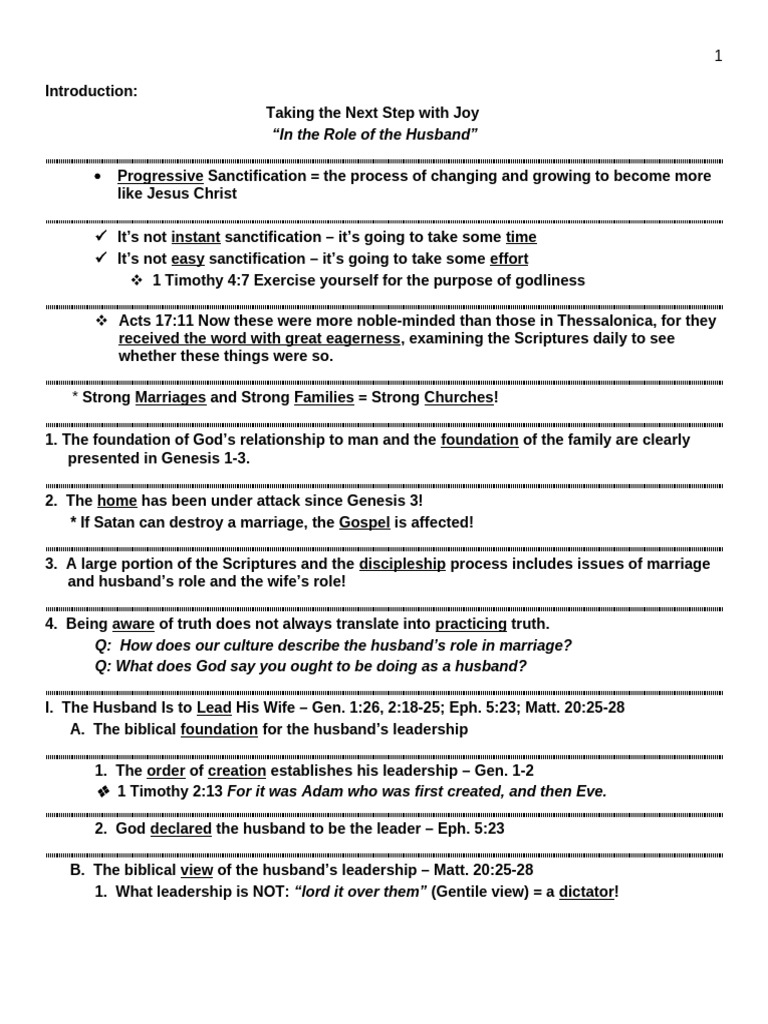 06 Handout Husbands Role Part 1 | PDF | Bible | God