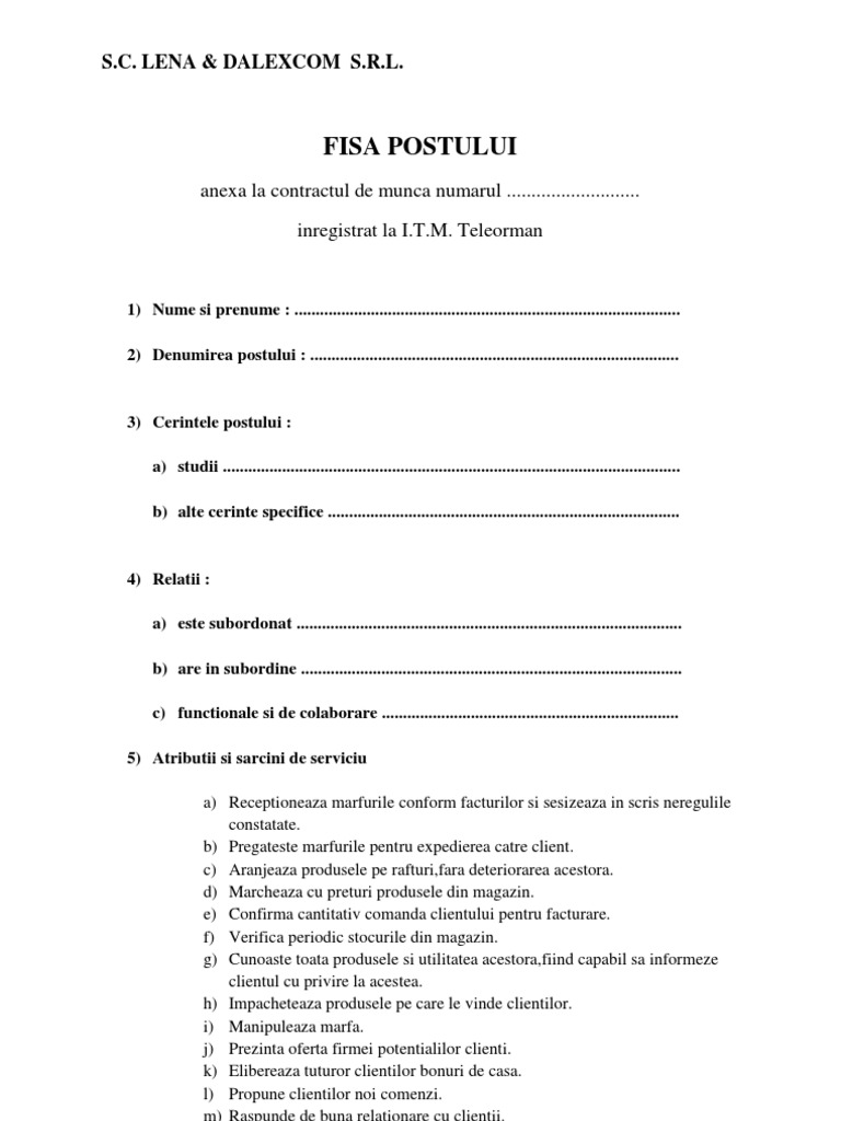 FISA POST Lucrator Comercial