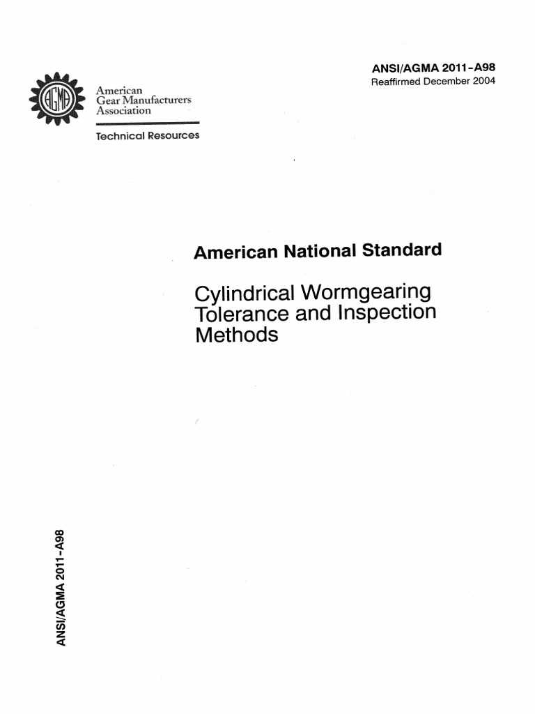 AGMA-2011-A98 - American National Standard (Wormgearing-Tolerance and ...