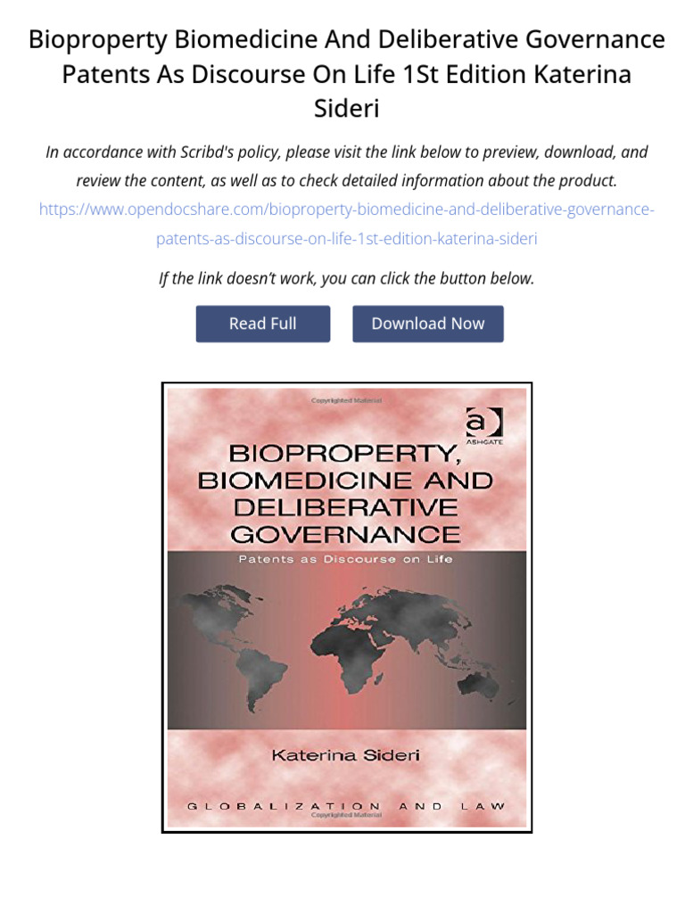 Bioproperty Biomedicine and Deliberative Governance Patents As ...
