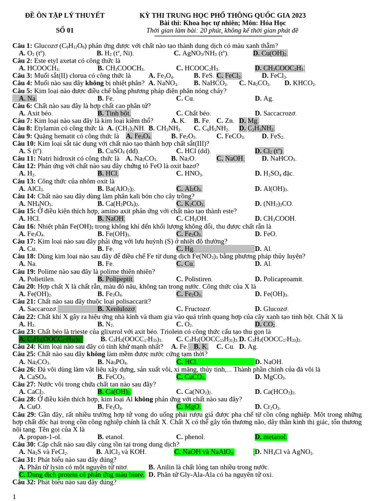 20 Đề Ôn Luyện Lý Thuyết THPTQG | PDF