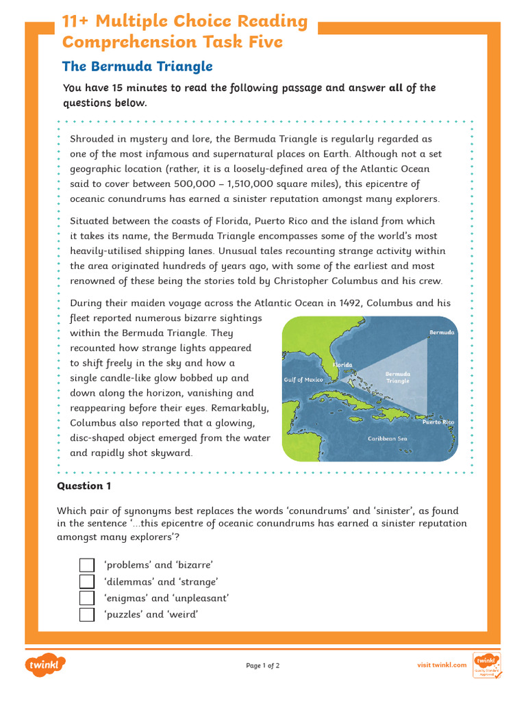 Bermuda Triangle Reading Comprehension Test | PDF